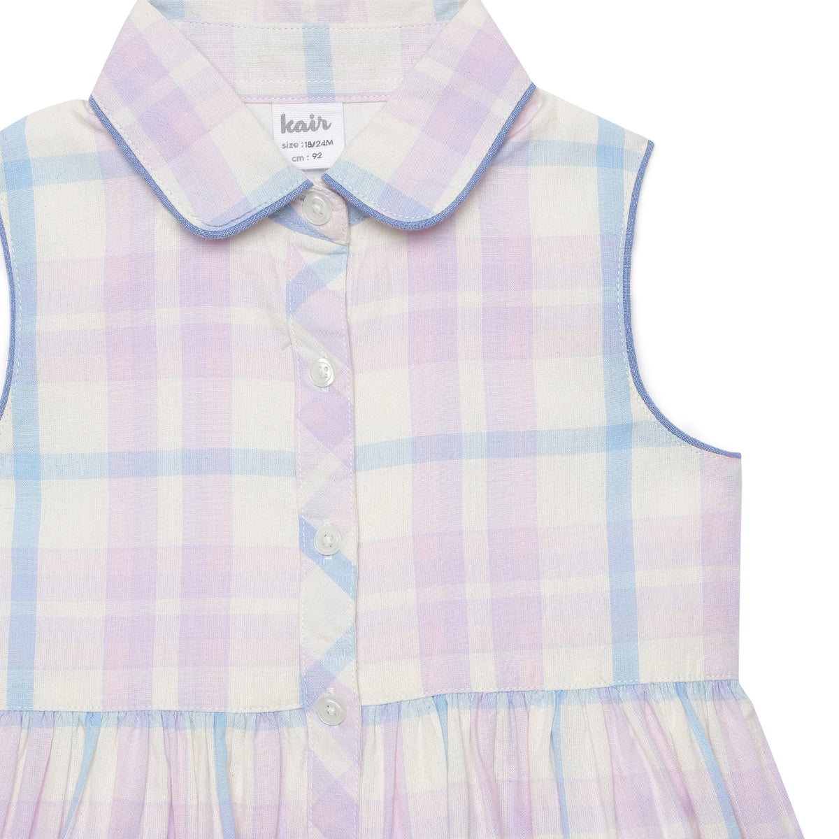 Girls Collar Neck Sleeveless Checks Dress